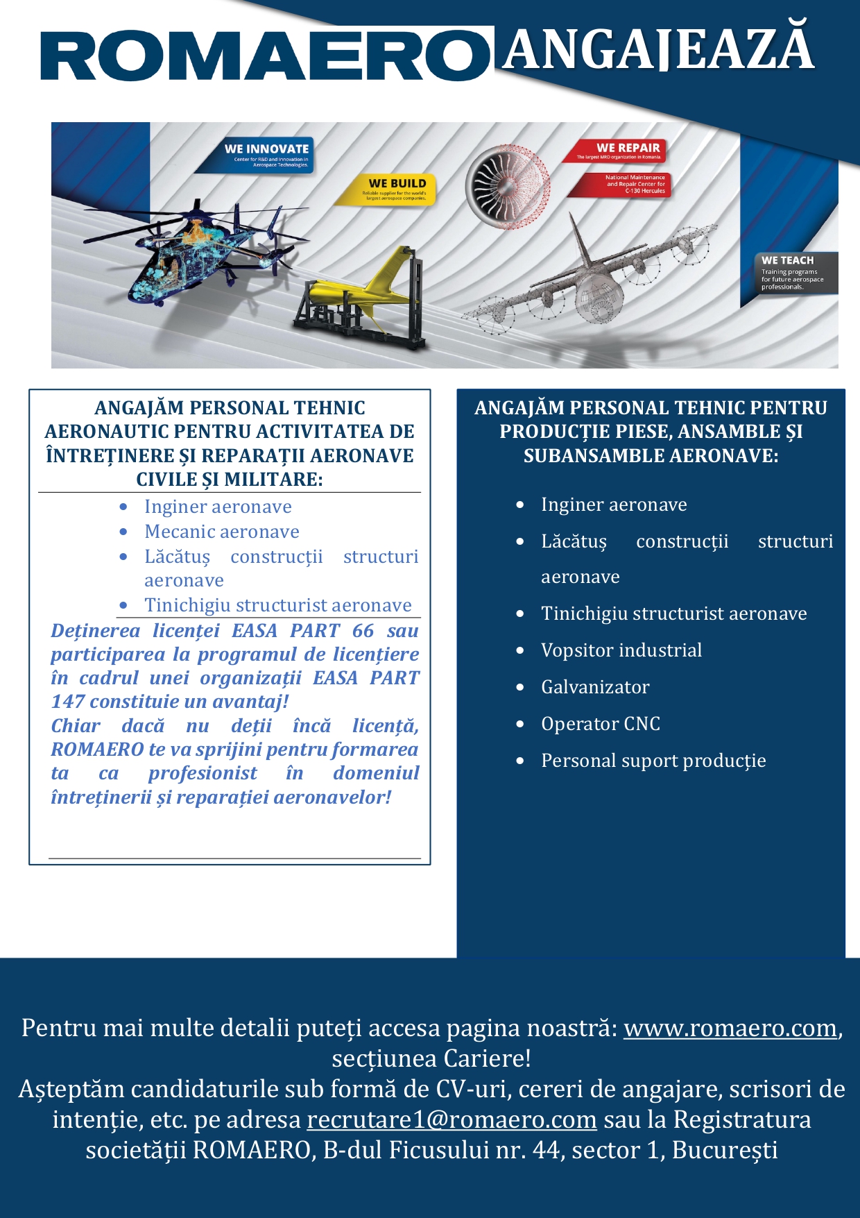 Partenerul nostru ROMAERO face angajări! - European Aviation Institute